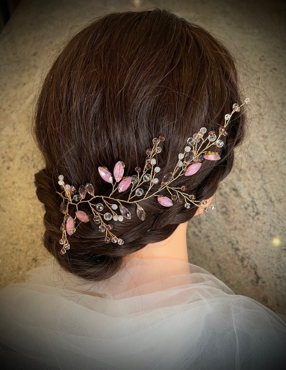 Vintage Inspired Pink Crystal Hair Vine Wedding Bridal Hair Vine Hair Piece Bridal Hair Accessory Hair Jewellery Etsy UK