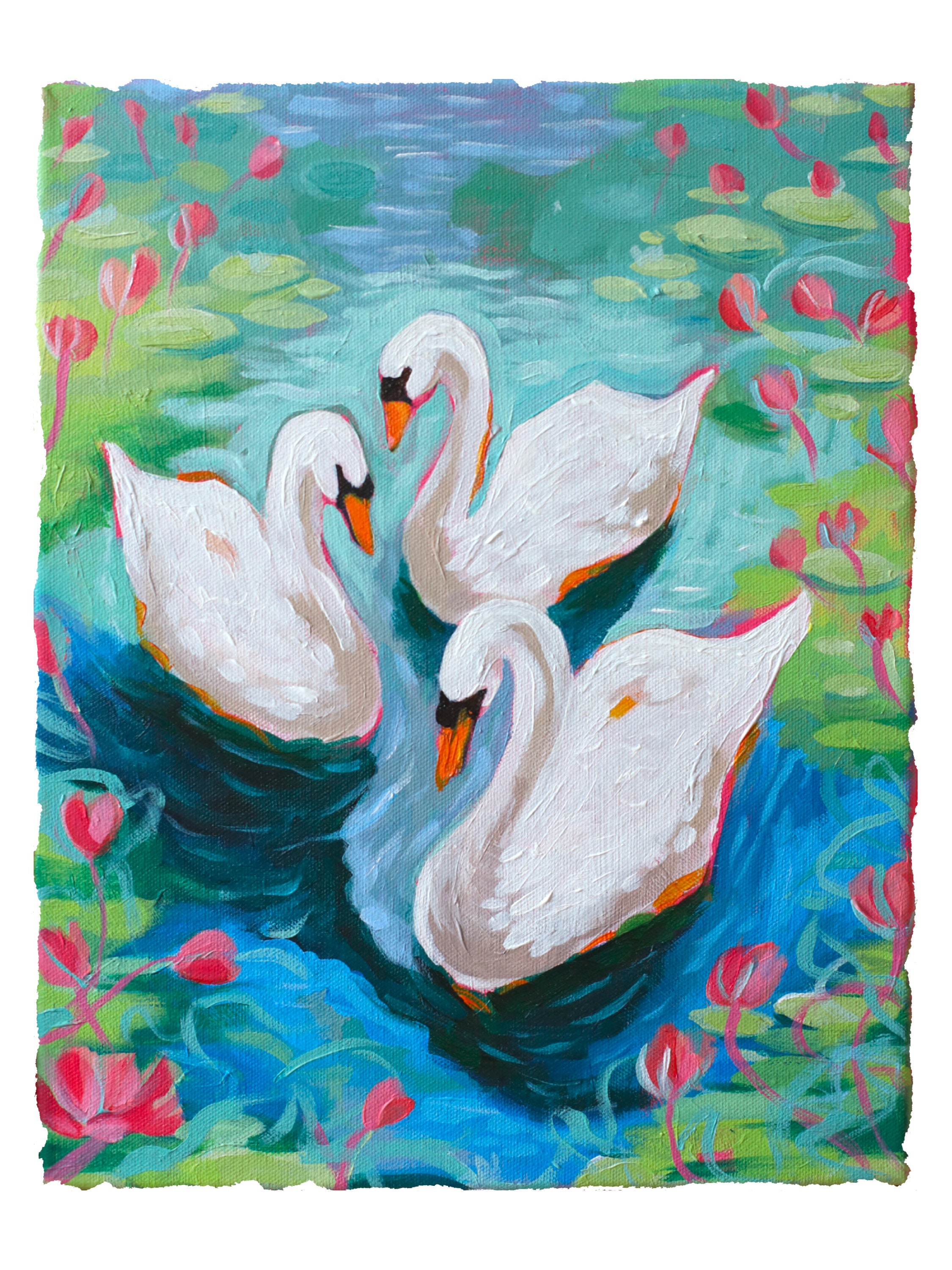 Swans Print With Vibrant Monet Inspired Colors, Swan Art Print, Wall ...