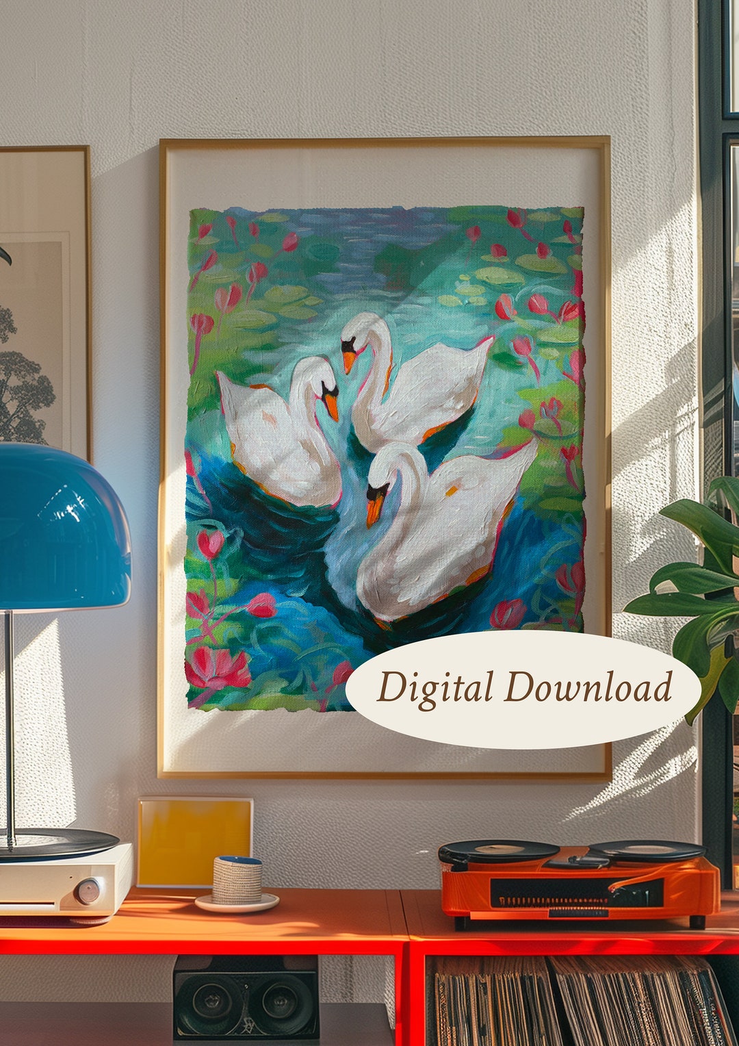 Swans Print With Vibrant Monet Inspired Colors, Swan Art Print, Wall ...