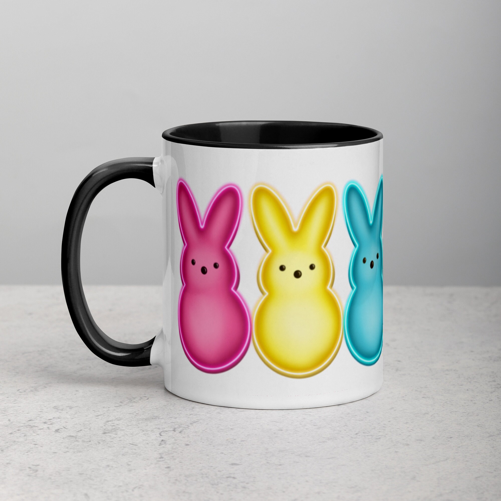 Neon Pink, Yellow and Blue Peeps Marshmallow Bunny Candy Ceramic Mug ...