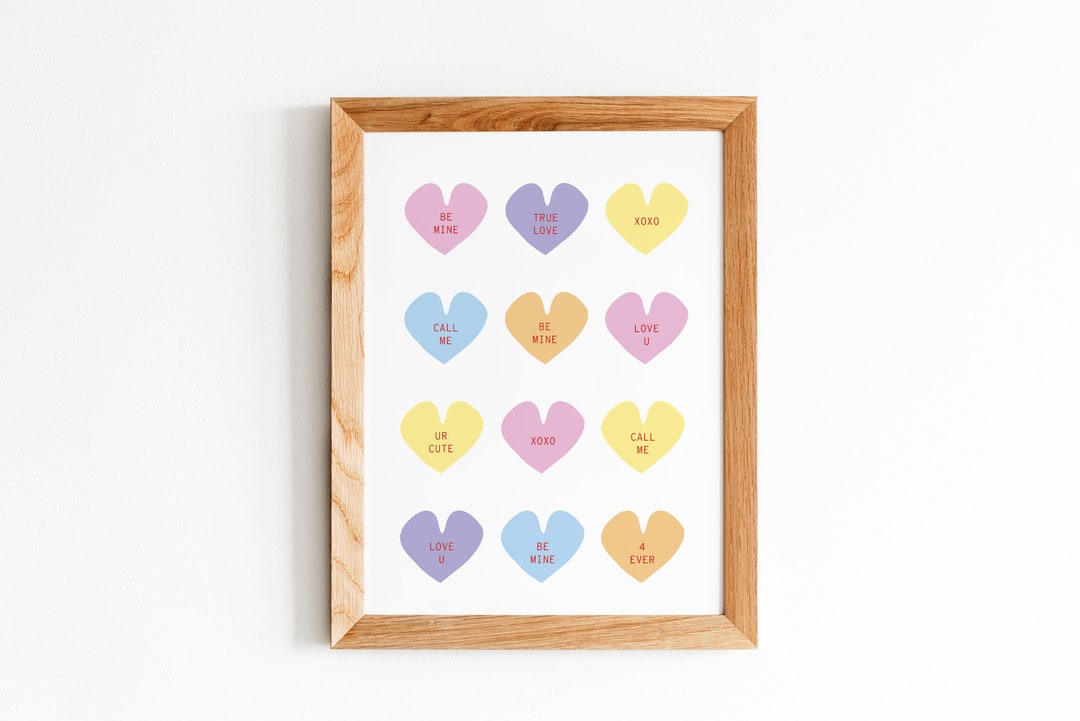 Conversation Hearts Print, Candy Hearts Art Print, Valentines Day Print ...