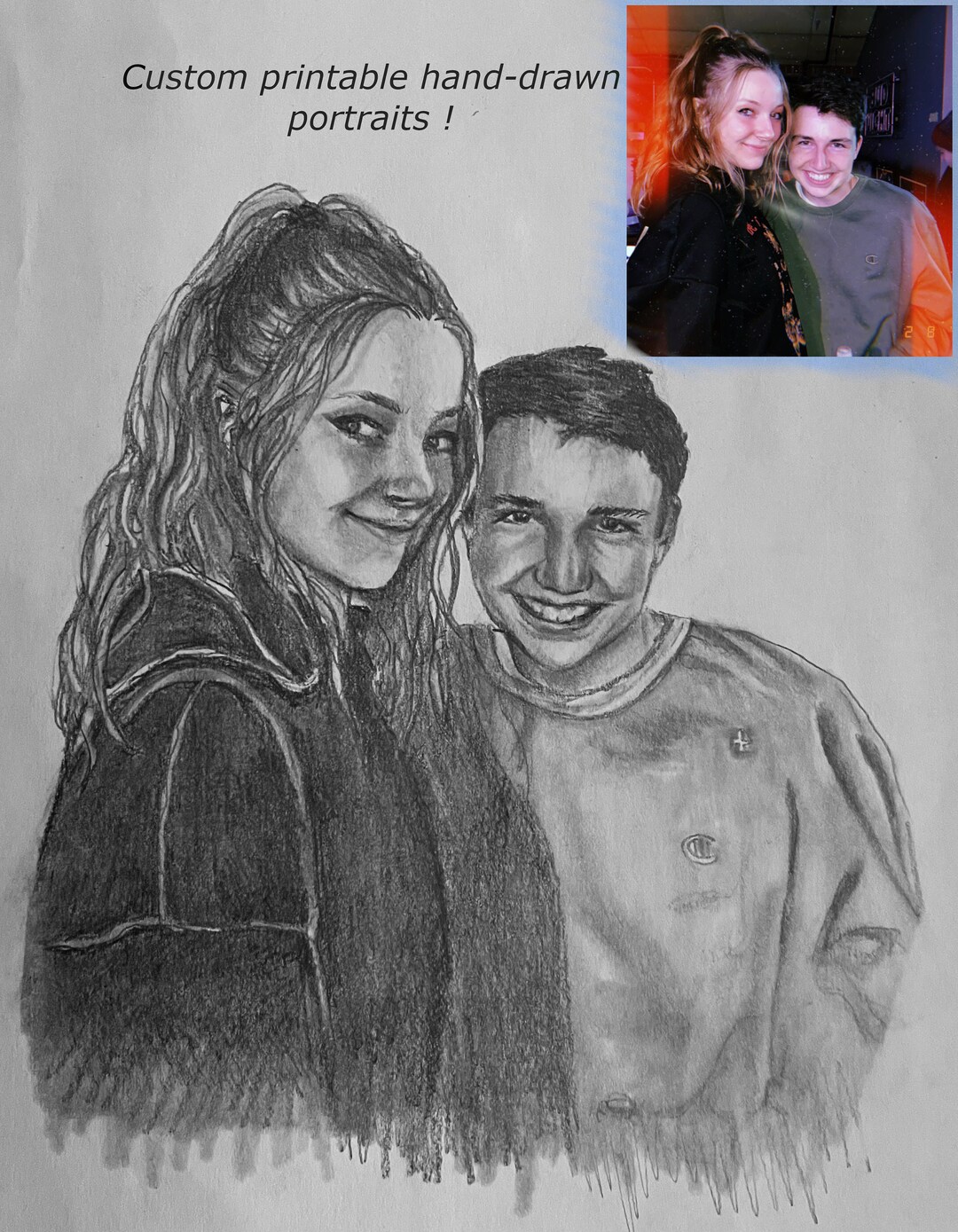 Custom Hand-drawn Portraits Printable Wall Prints Downloadable ...