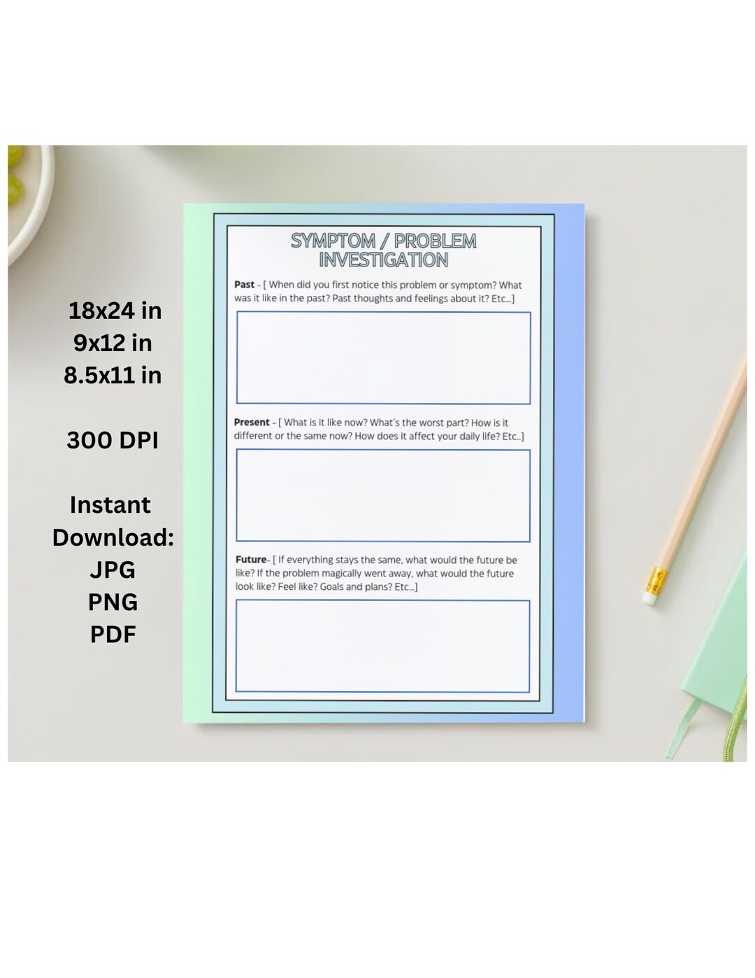 Problem Investigation Worksheet Therapy Symptom Sheet Digital Download ...