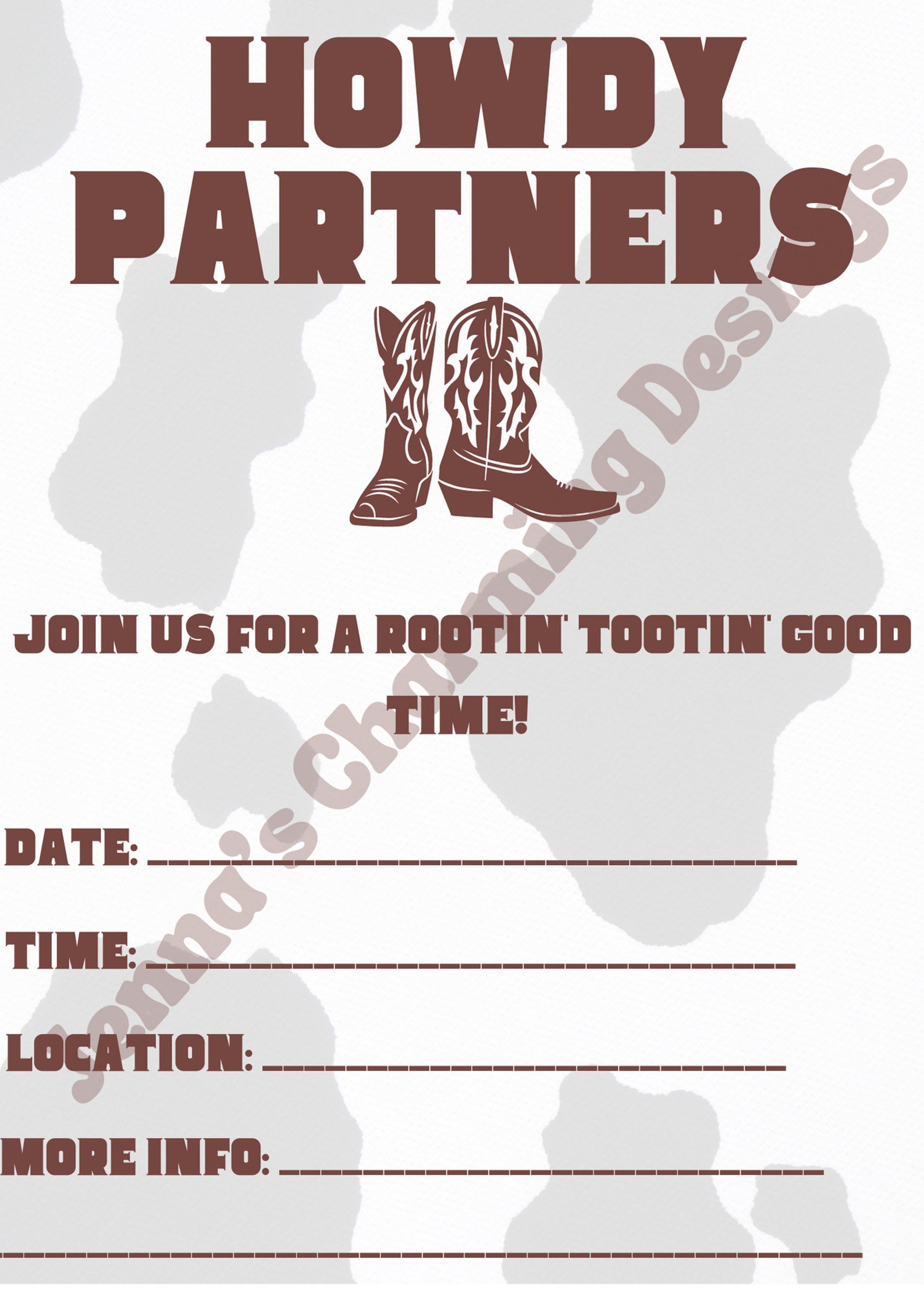 Cow Print Party Invitation | Country Party Invitation | Cowgirl Party ...