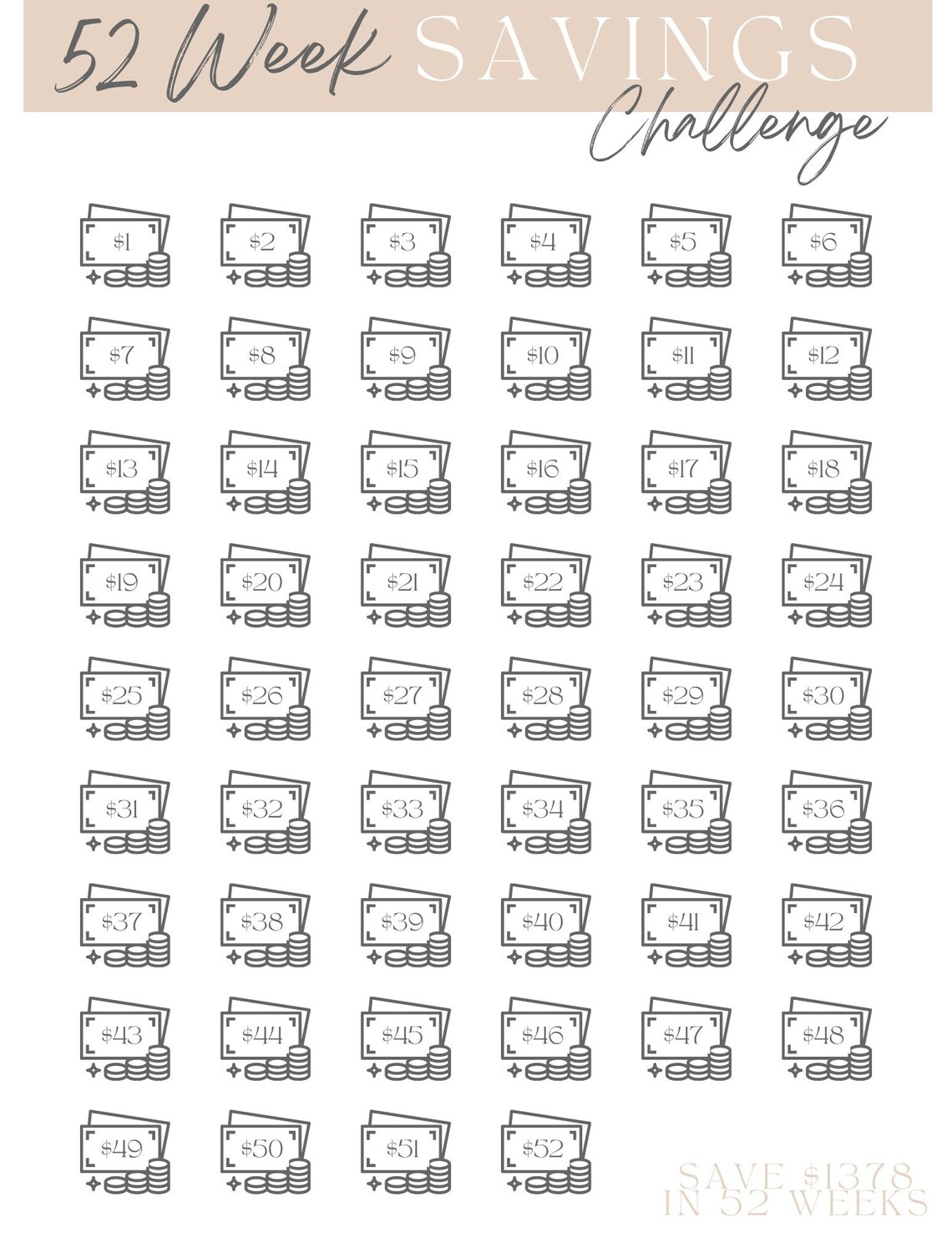 52 Week Savings Challenge, Savings Challenge, Savings Fund, Savings ...