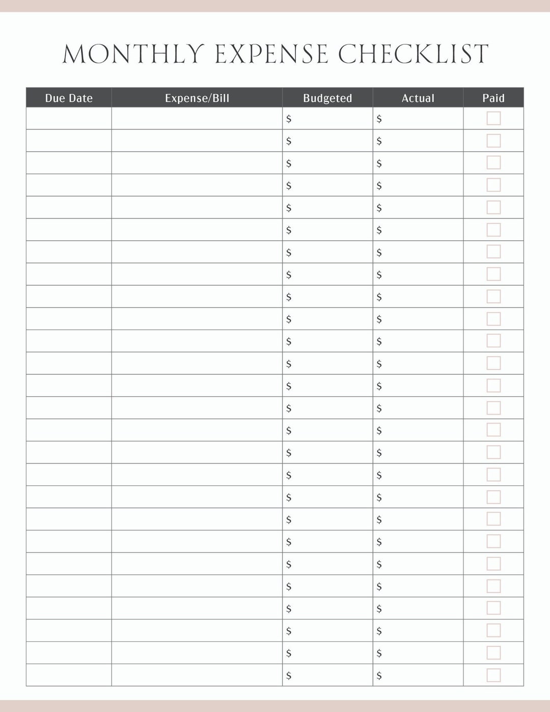 Monthly Expense Checklist, Expense Tracker, Printable Expense Tracker ...