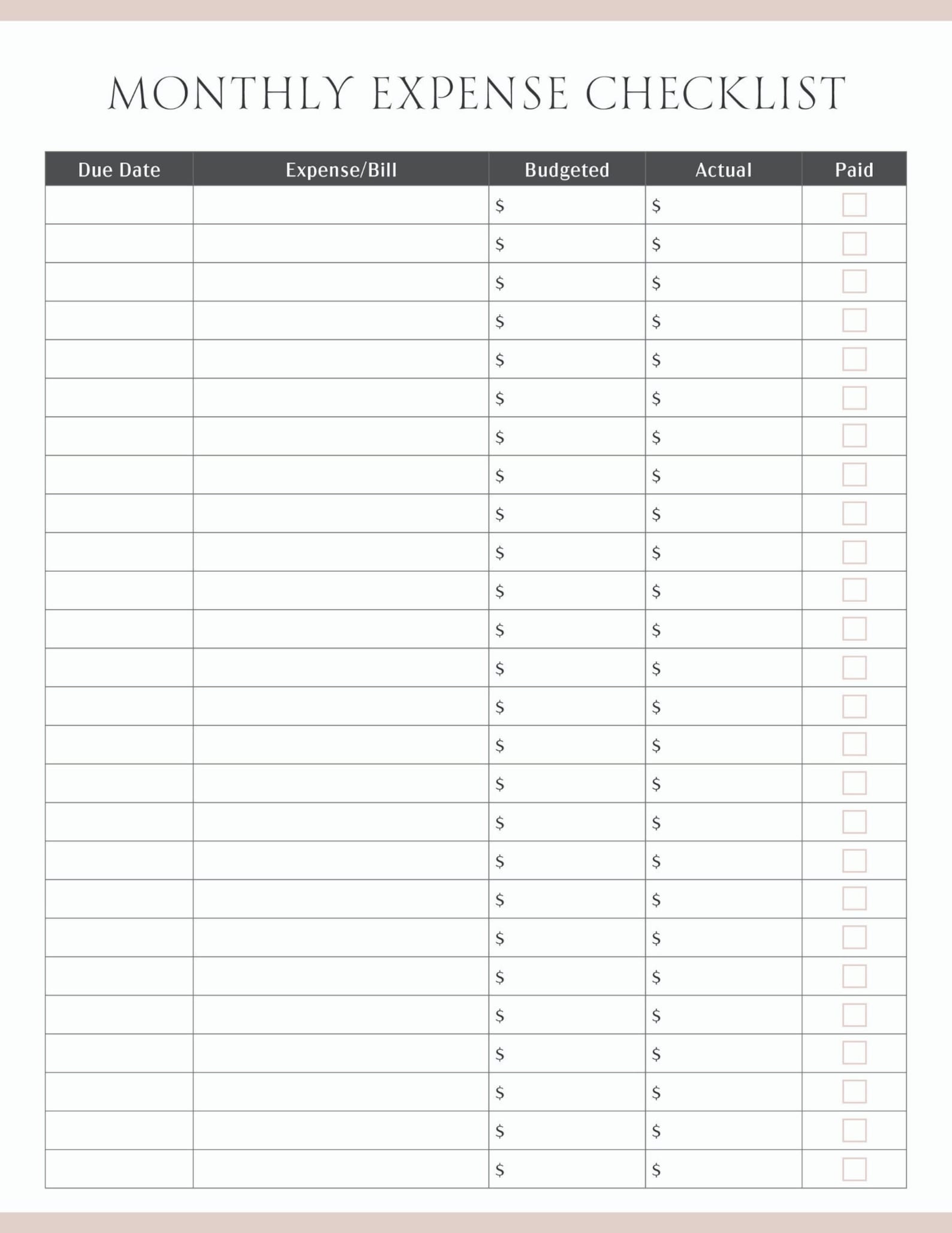 Monthly Expense Checklist, Expense Tracker, Printable Expense Tracker ...