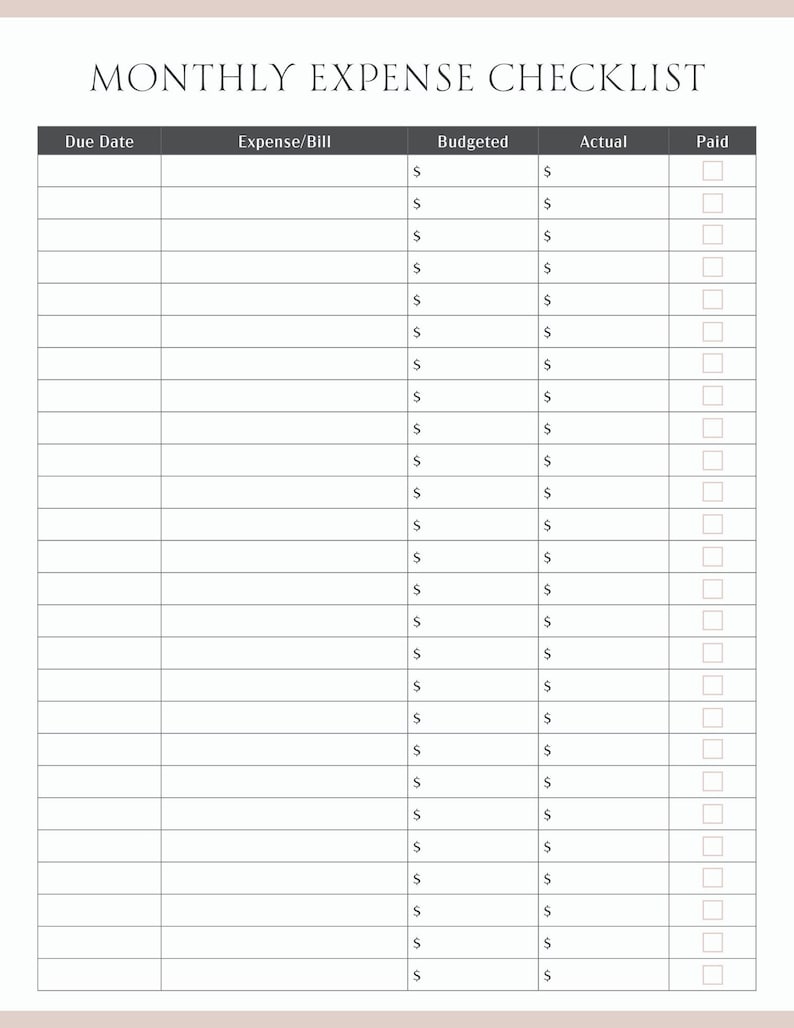 Monthly Expense Checklist, Expense Tracker, Printable Expense Tracker ...