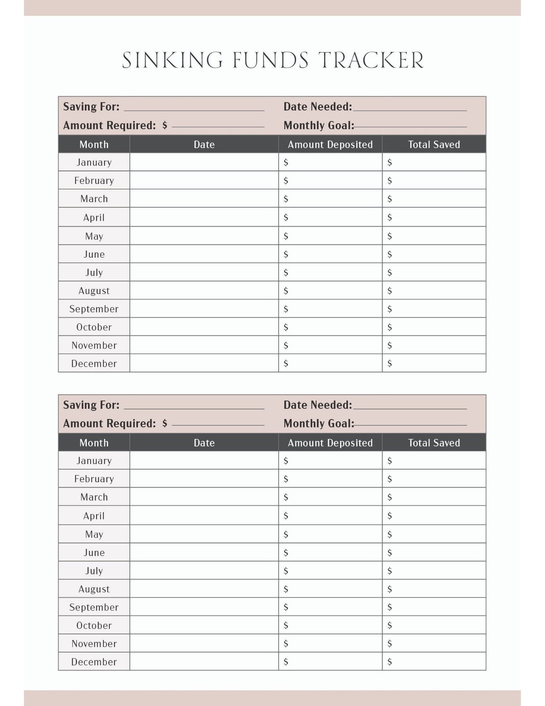 Sinking Funds Tracker Budget Sheet, Printable Sinking Funds Tracker ...