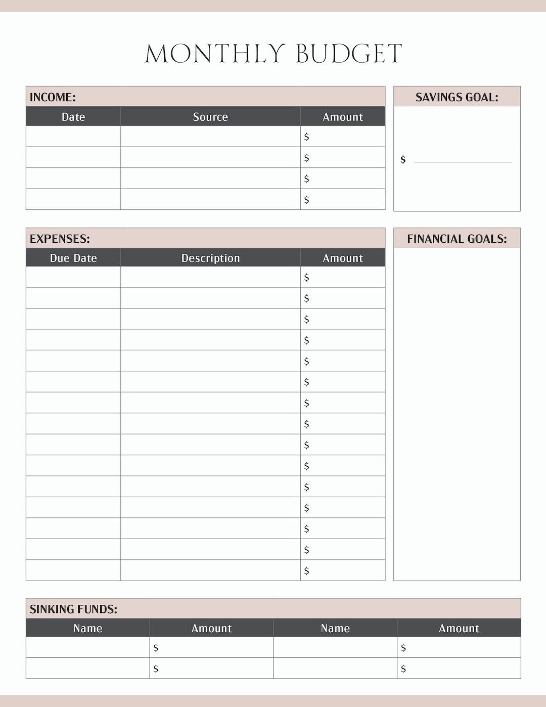Monthly Budget Planner Sheet, Printable Budget Sheet, Budget Worksheet ...