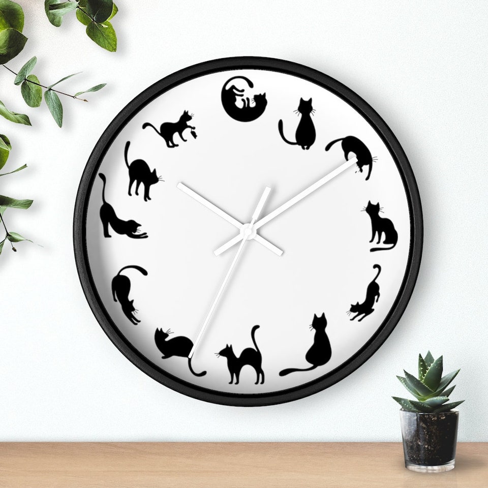 Black Cat Clock | Cat Lover Gift, Cat Wall Clock sold by Clarine Reliance | SKU 4653371 | Printerval