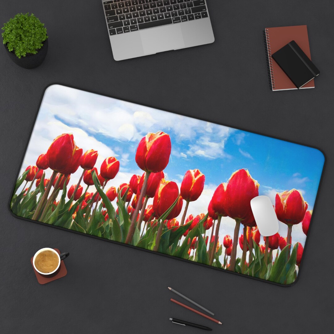Tulips Desk Mat Floral Photography Desk Pad Nature Inspired Workspace ...
