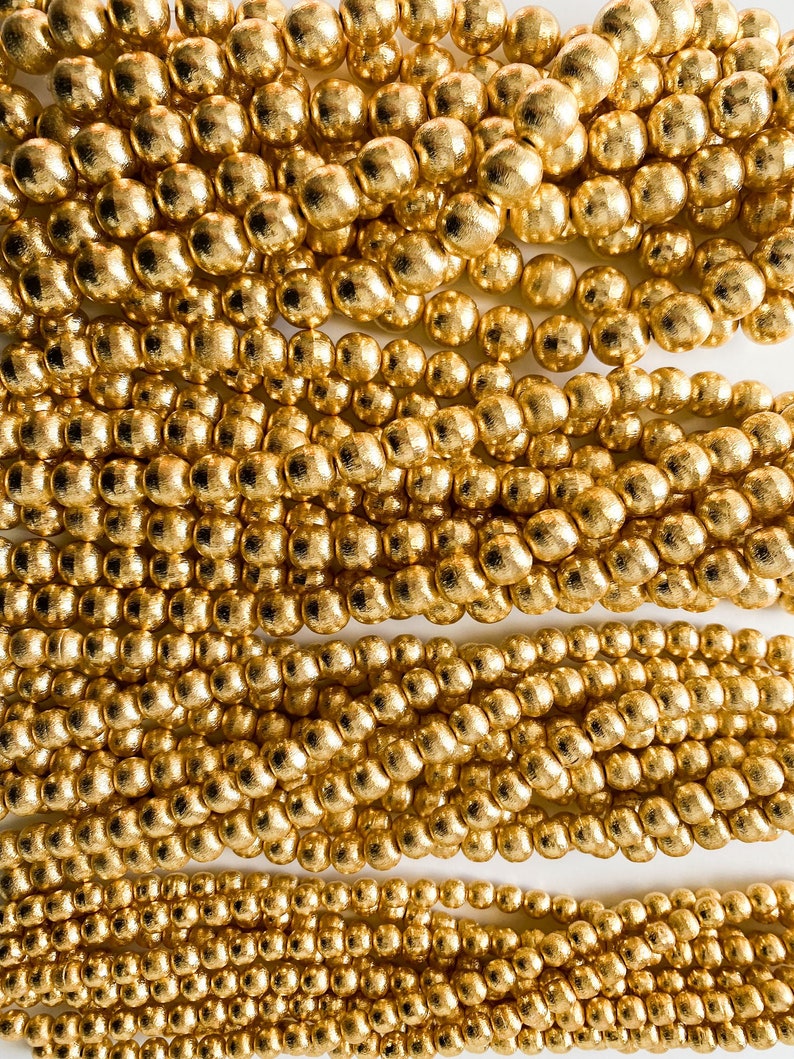 18k Gold Brushed Round Beads 6mm, 8mm, 10mm, 12mm High Quality Gold ...