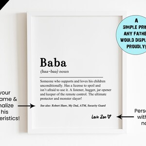 Personalized 8x10 Baba Definition Print, Fathers Day Gift, Fathers Day ...
