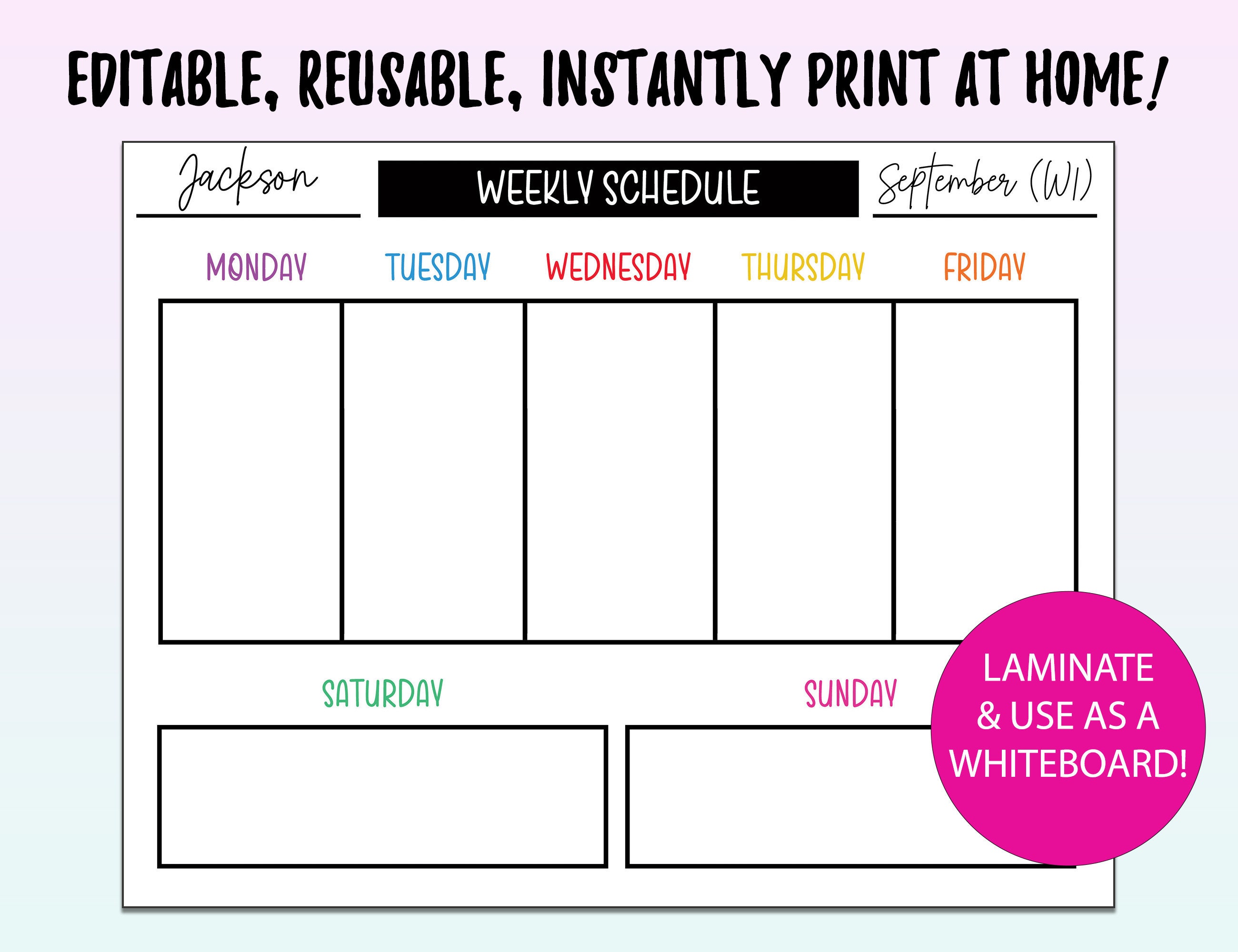 Weekly Schedule, Weekly Schedule Printable, Kids School and Activity ...
