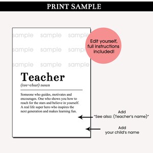 Personalized 8x10 Teacher Definition Print, Teacher Gifts, Teacher ...