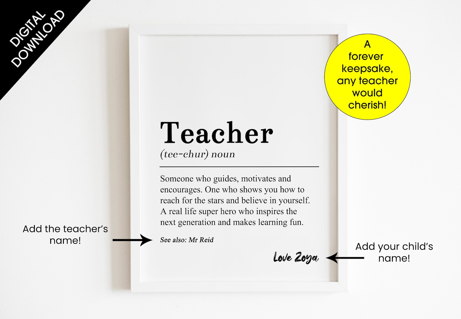 Personalized A4 Teacher Definition Print, Teacher Gifts, Teacher ...
