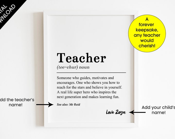 Personalized 8x10 Teacher Definition Print, Teacher Gifts, Teacher ...
