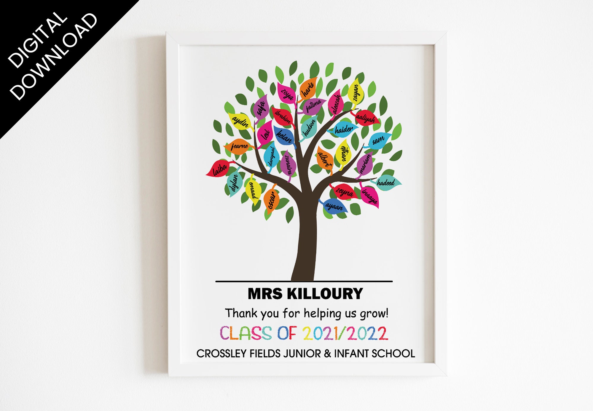 Personalized A4 Teacher Cherry Leaf Tree Print, Teacher Gifts From ...