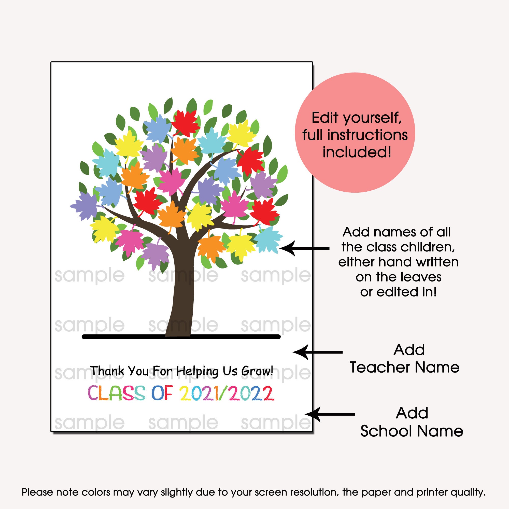 Personalized 8x10 Teacher Maple Tree Print, Gifts for Teacher From ...