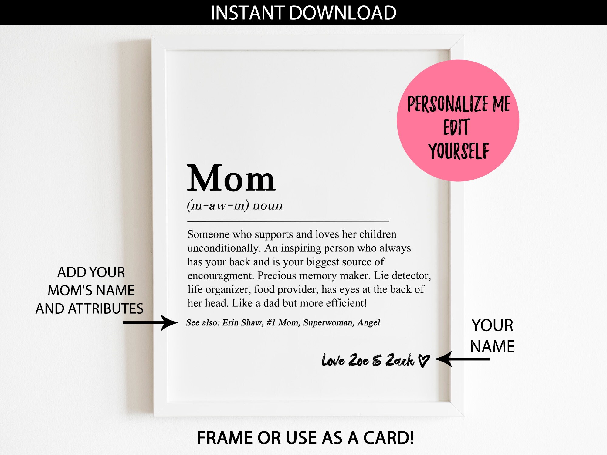 Personalized 8x10 Mom Definition Print, Mothers Day Gifts, Mothers Day ...