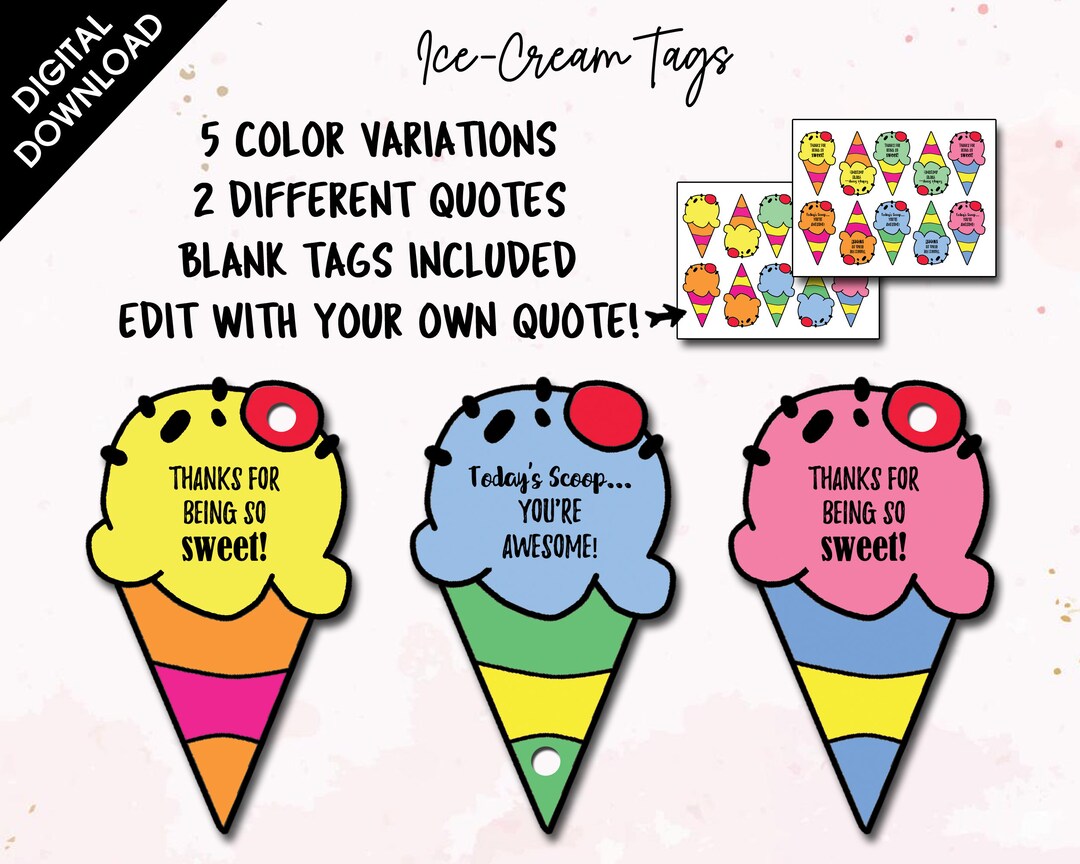 Ice Cream Gift Tag, Teacher Gift Tags, Appreciation Gift Tags, Party ...