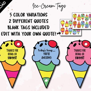 Ice Cream Gift Tag, Teacher Gift Tags, Appreciation Gift Tags, Party ...