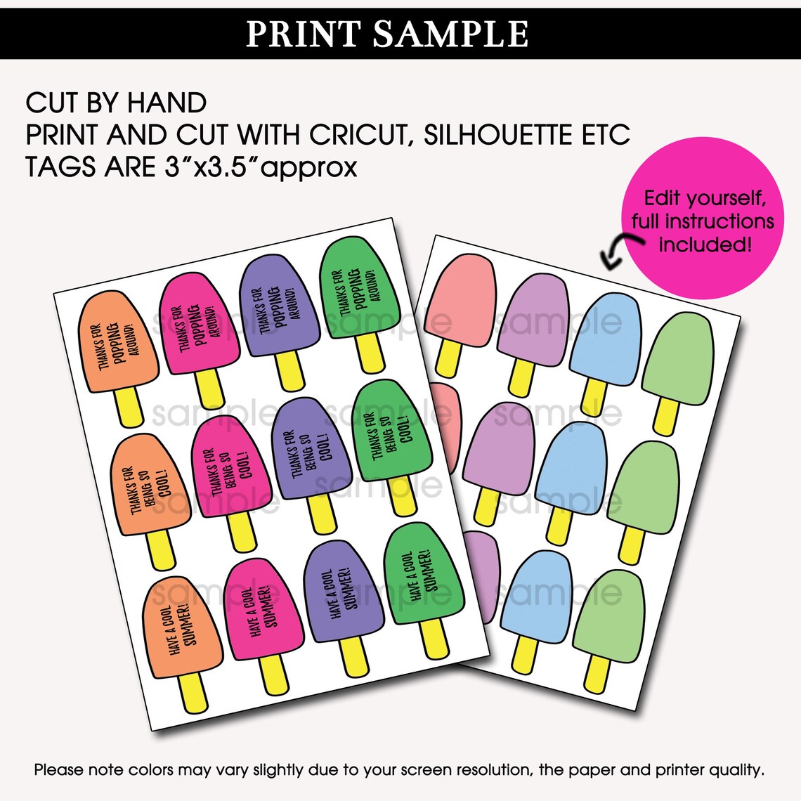 Popsicle Gift Tag, Teacher Gift Tags, Appreciation Gift Tags, Party ...