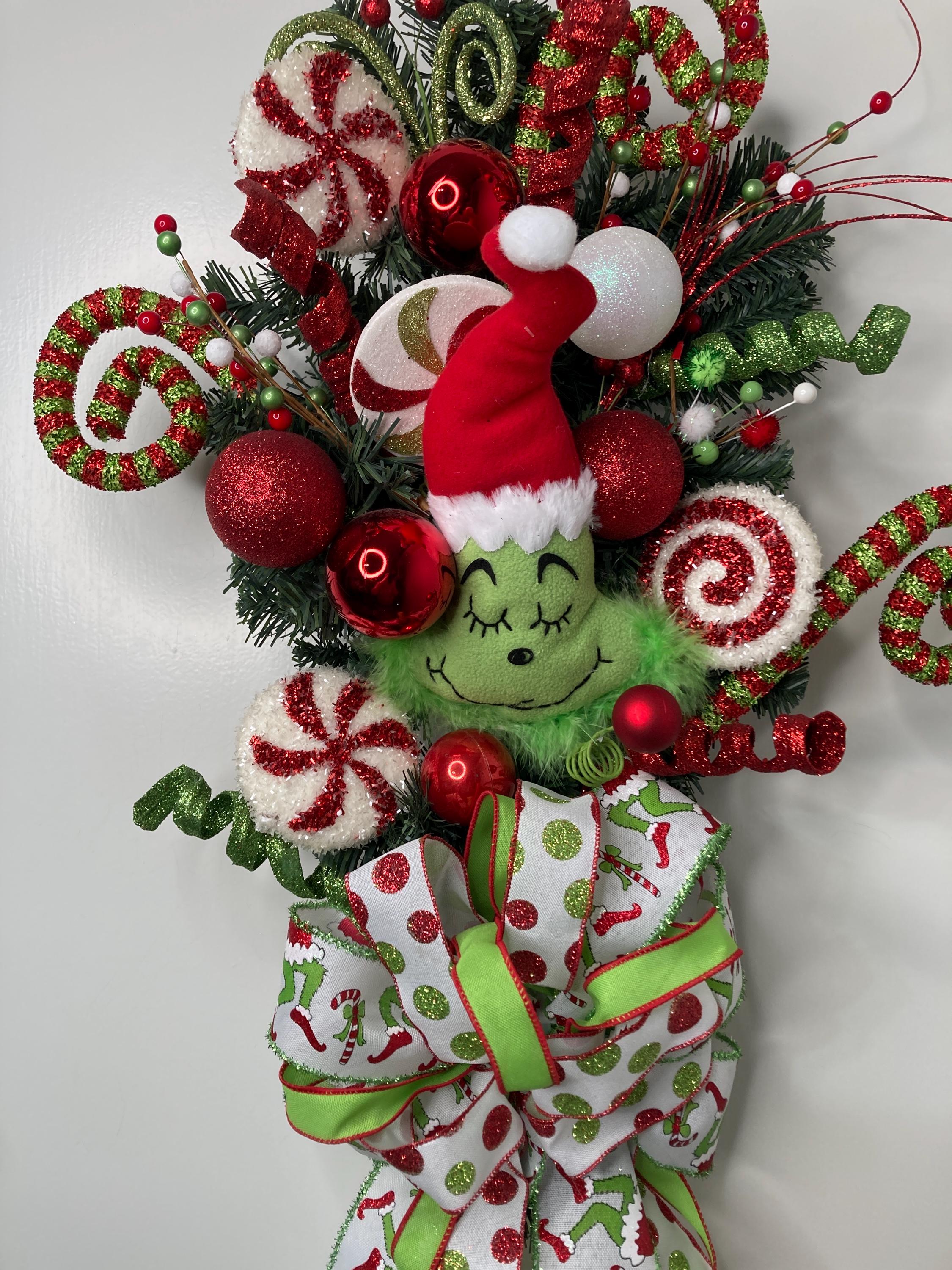 Grinch Inspired Swag,green Monster Swag, Grinch Inspired Christmas Swag ...