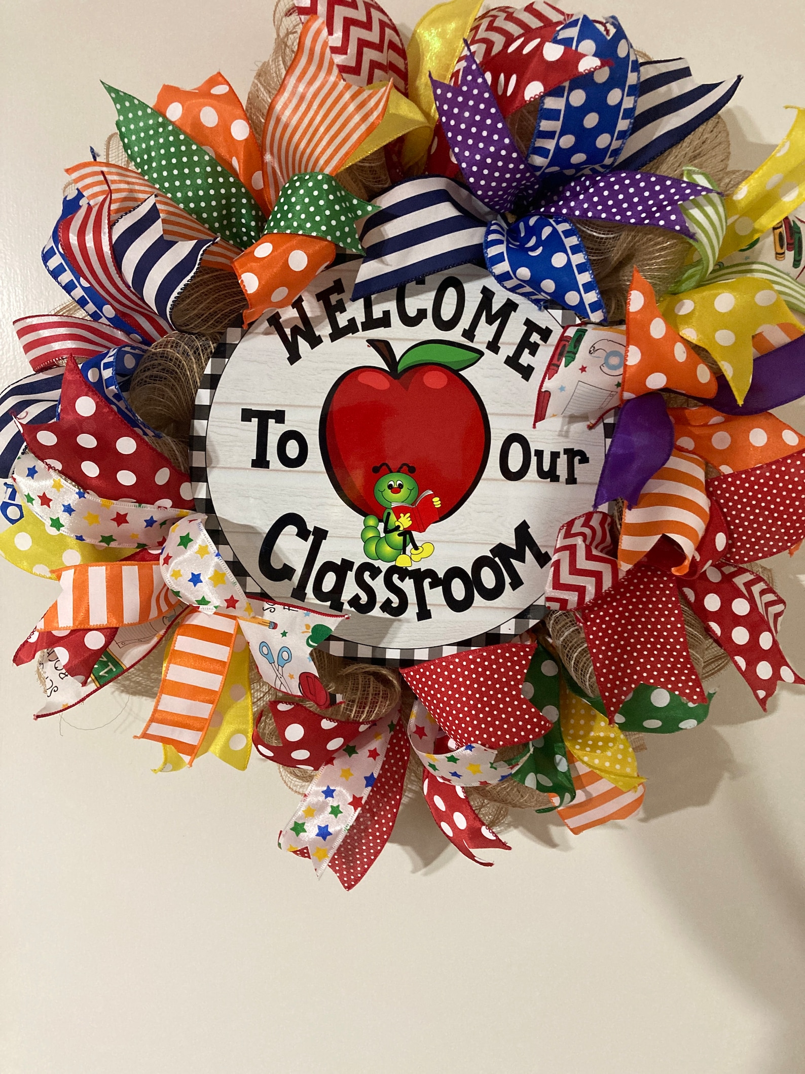 School Wreath, Welcome to Our Classroom, Bookworm Wreath, Teacher ...