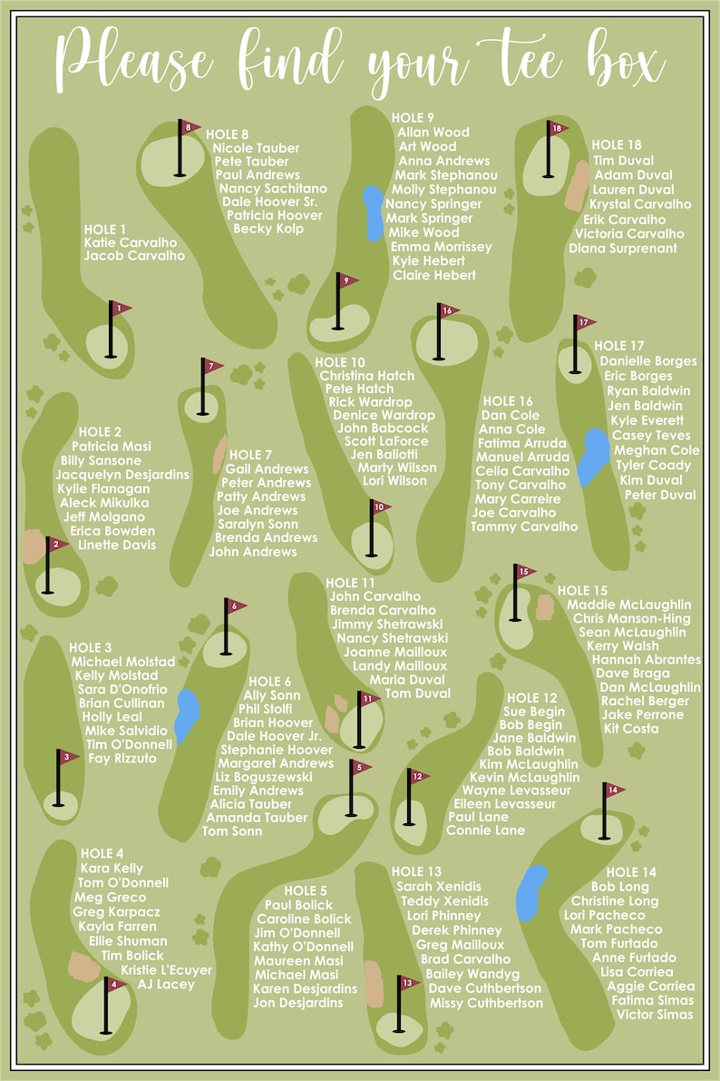 Golf Seating Chart, Custom Digital Download, Printable Seating Chart ...