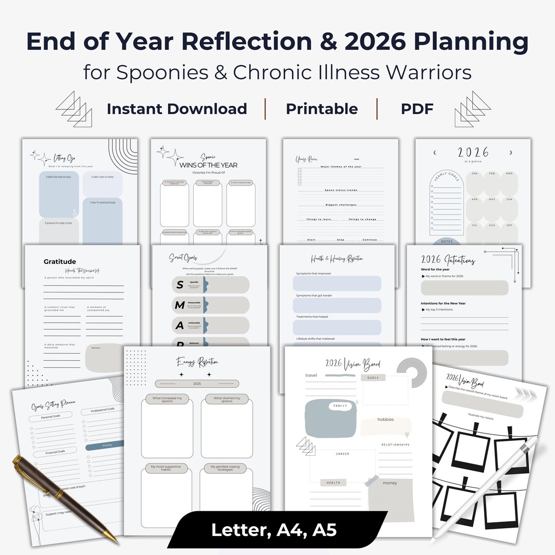 Minimalist 2025 Reflection 2026 Planning Journal for Spoonies, Chronic ...
