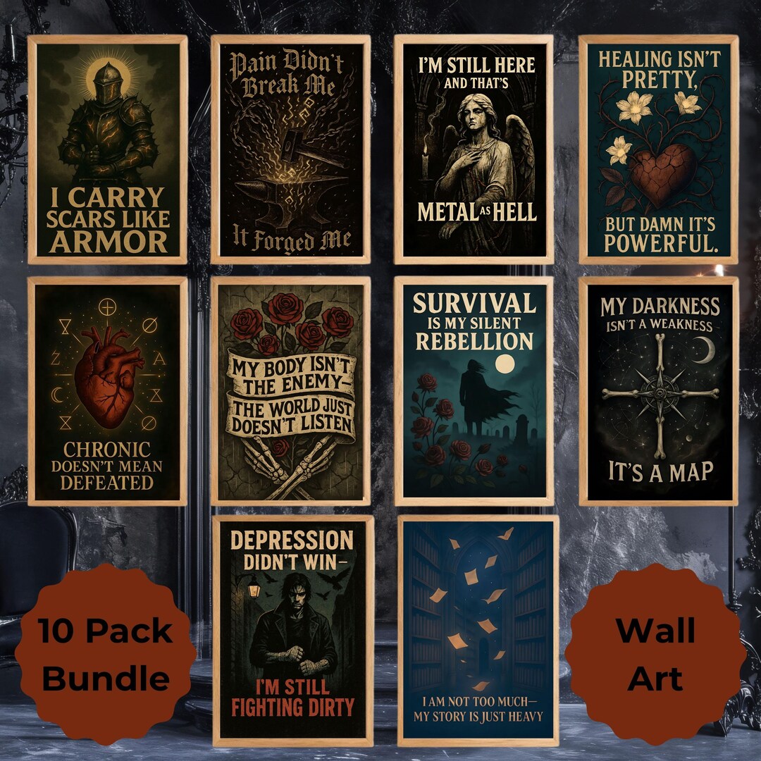 10 Mental Health Gothic Prints Set, Goth Digital Wall Art, Motivational ...