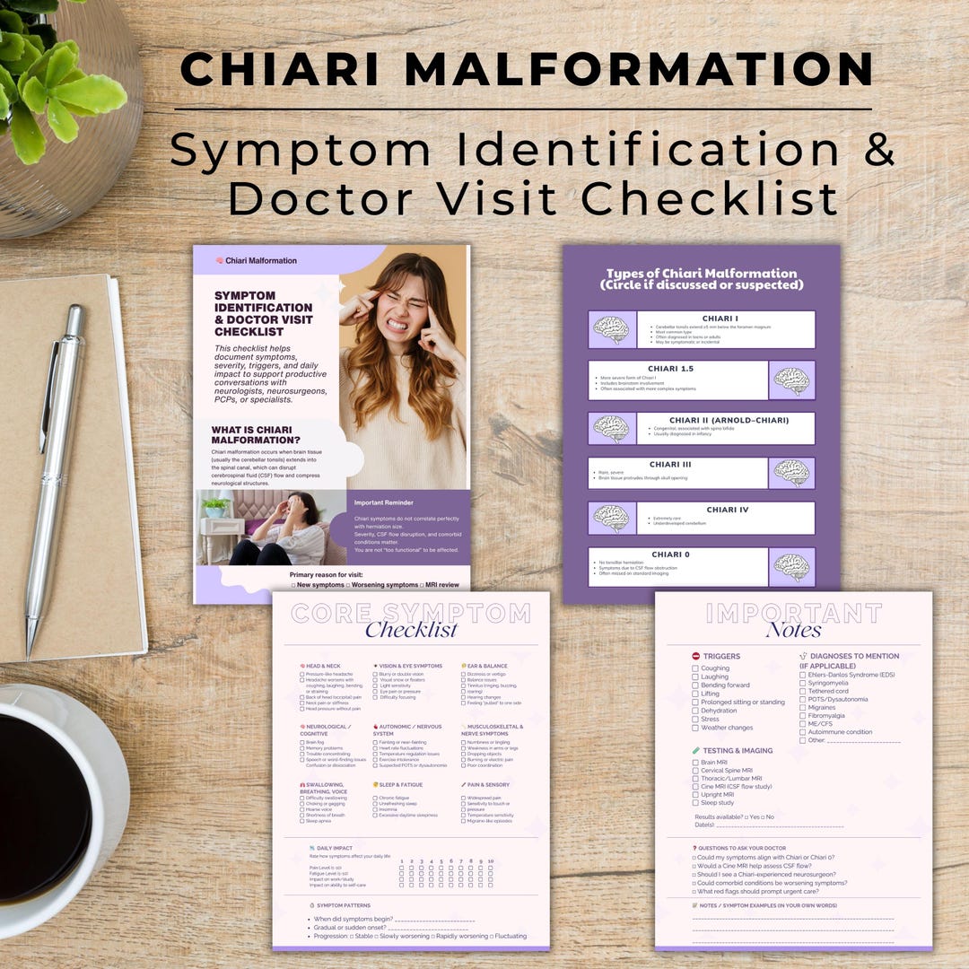 Chiari Malformation Symptom Checklist & Doctor Visit Guide, Printable ...