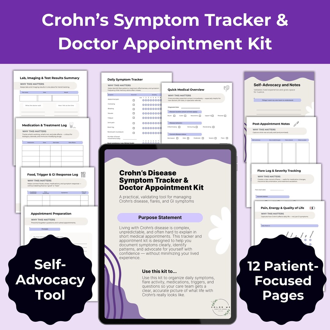 Crohn’s Disease Symptom Tracker & Doctor Appointment Kit, Printable ...