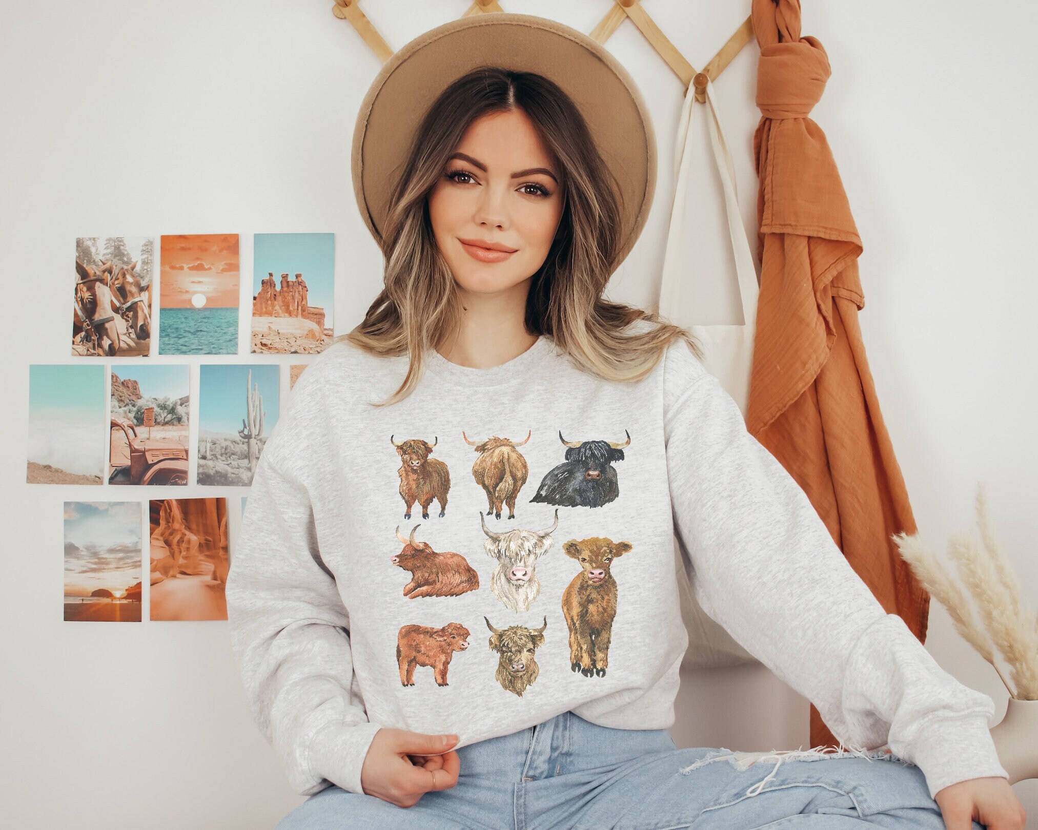 Highland Cow Sweatshirt Western Animal Shirt Cottagecore Summer Gift ...