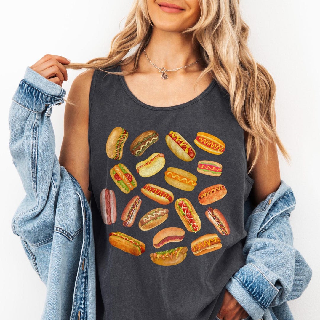 Retro Hot Dog Tank Top Vintage Style Graphic Tee Funny Foodie Gift ...