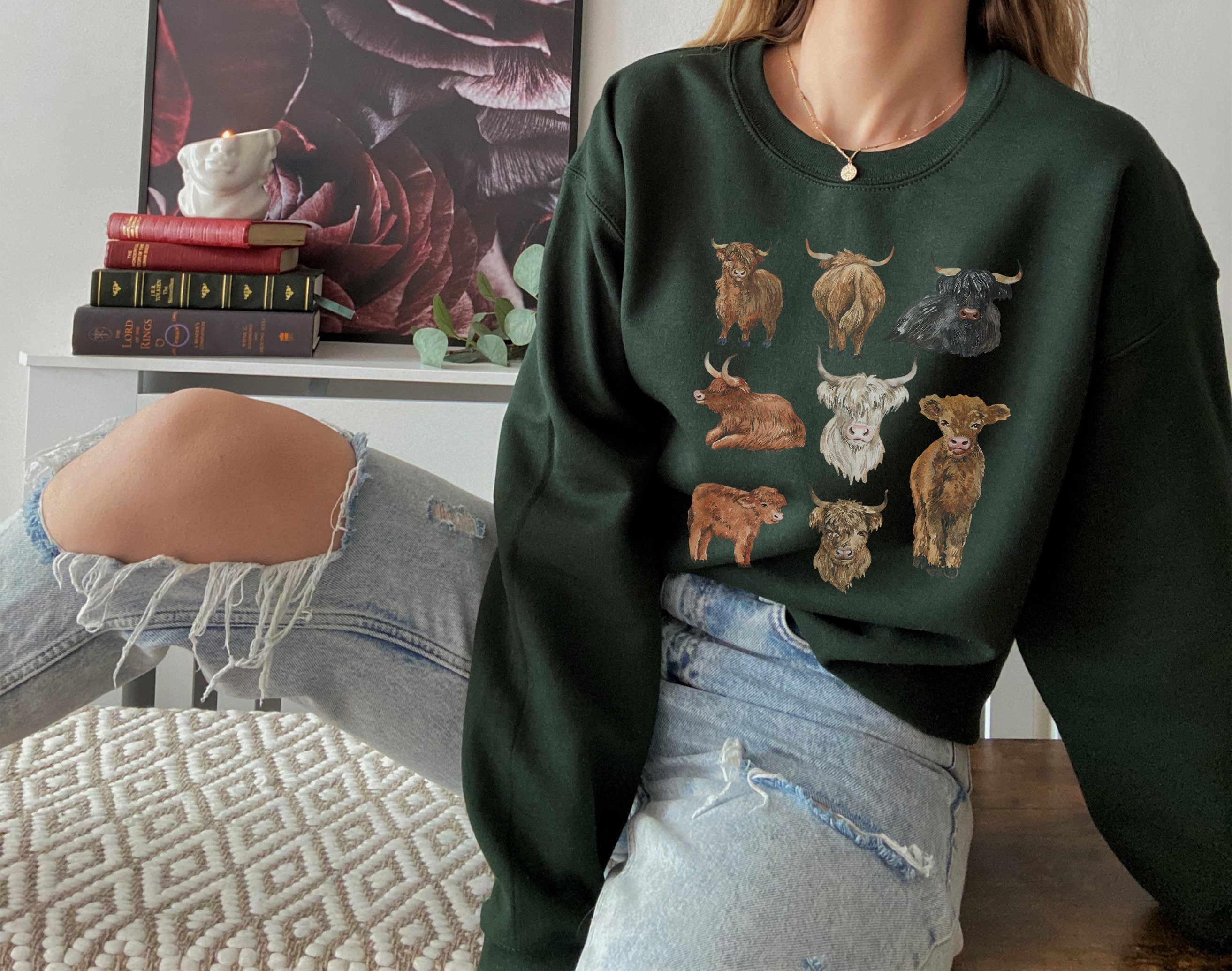 Highland Cow Sweatshirt Western Animal Shirt Cottagecore Summer Gift ...