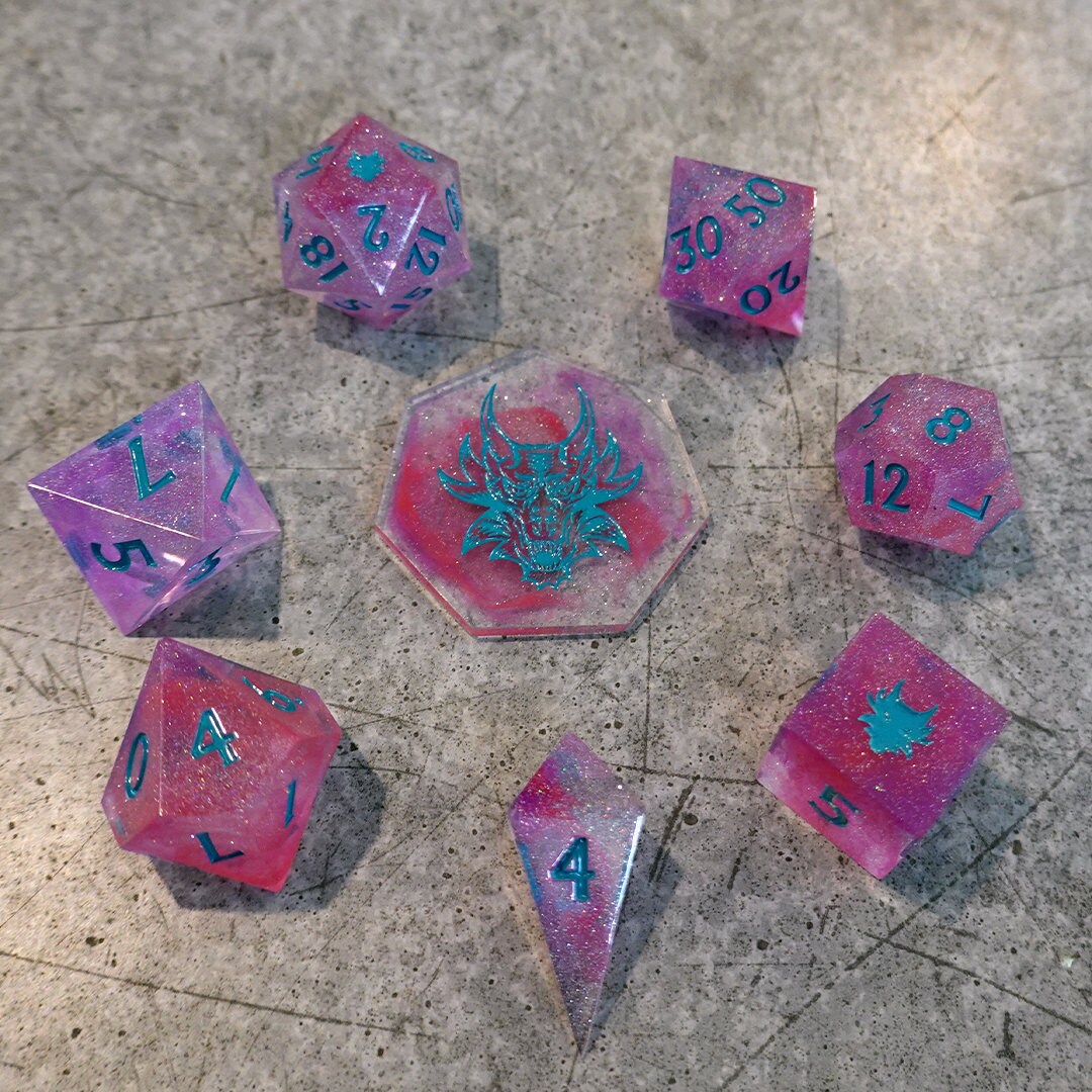Resin DND Dice Set - Hand Cast 8 Piece Set - Sharp Edge - Etsy UK