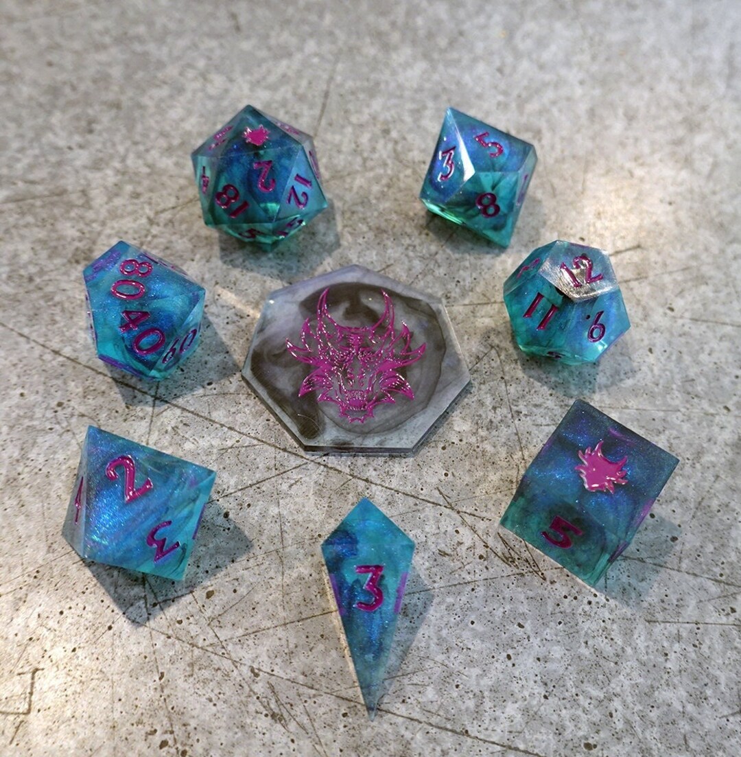 Resin DND Dice Set - Hand Cast 8 Piece Set - Sharp Edge - Etsy