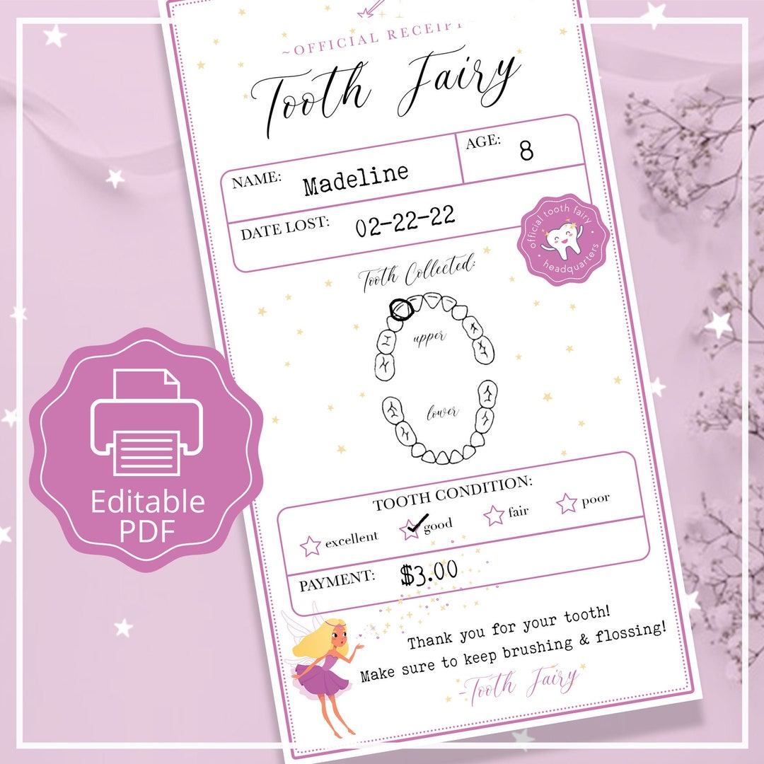 Tooth Fairy Printable Receipt Tooth Fairy Letter Download Tooth Fairy ...