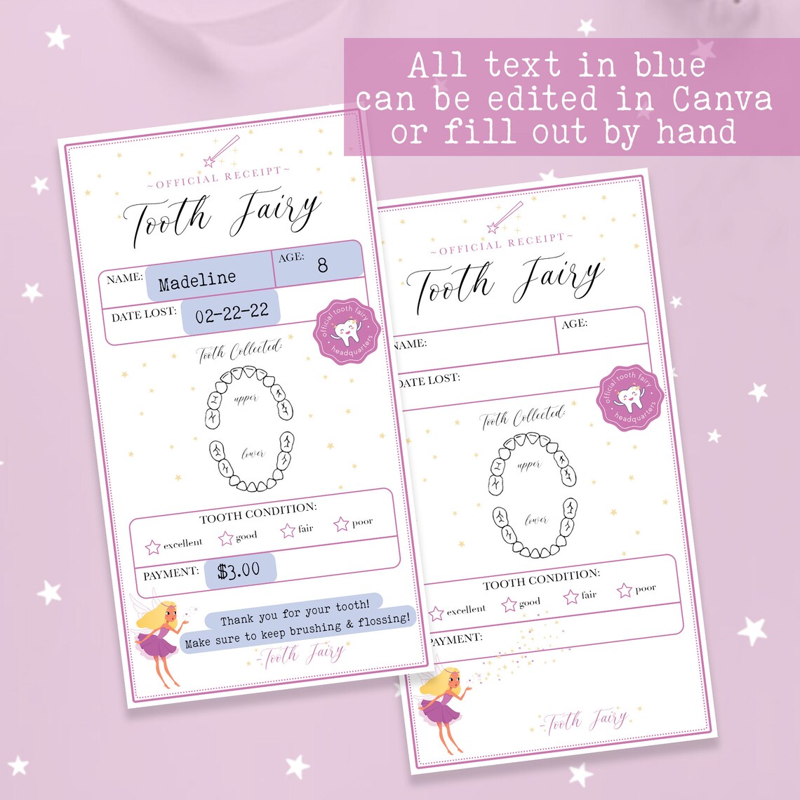 Tooth Fairy Printable Receipt Tooth Fairy Letter Download Tooth Fairy ...