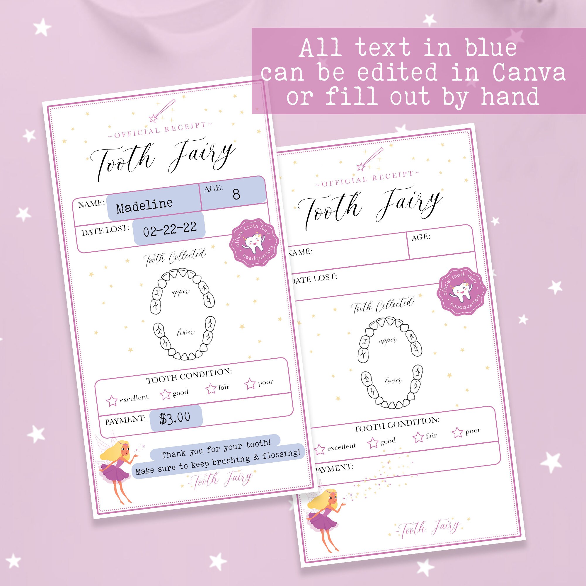 Tooth Fairy Printable Receipt Tooth Fairy Letter Download Tooth Fairy ...