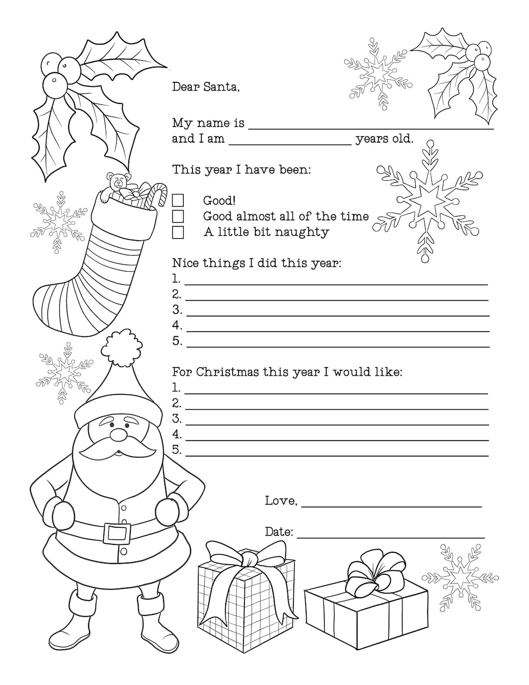 Carta a Santa para colorear página, actividad de Navidad para niños ...