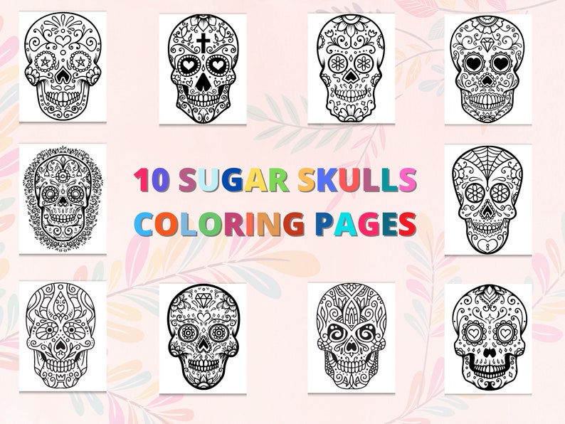 10 Sugar Skulls Coloring Pages - Etsy