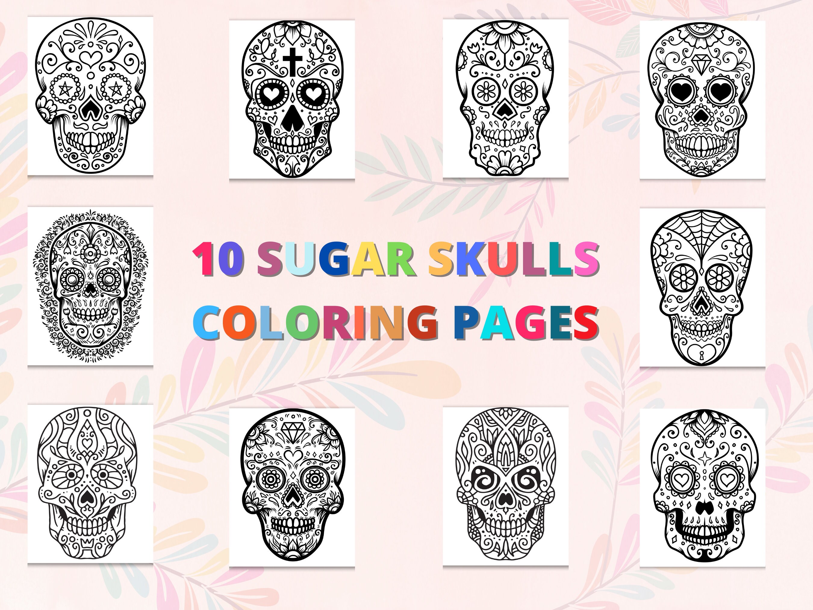 10 Sugar Skulls Coloring Pages - Etsy