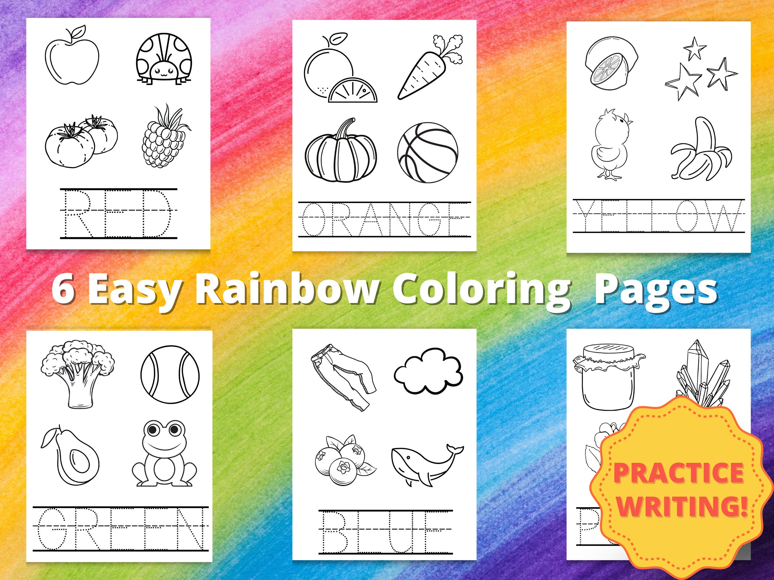 6 Easy Practice Rainbow Colors Coloring Pages - Etsy