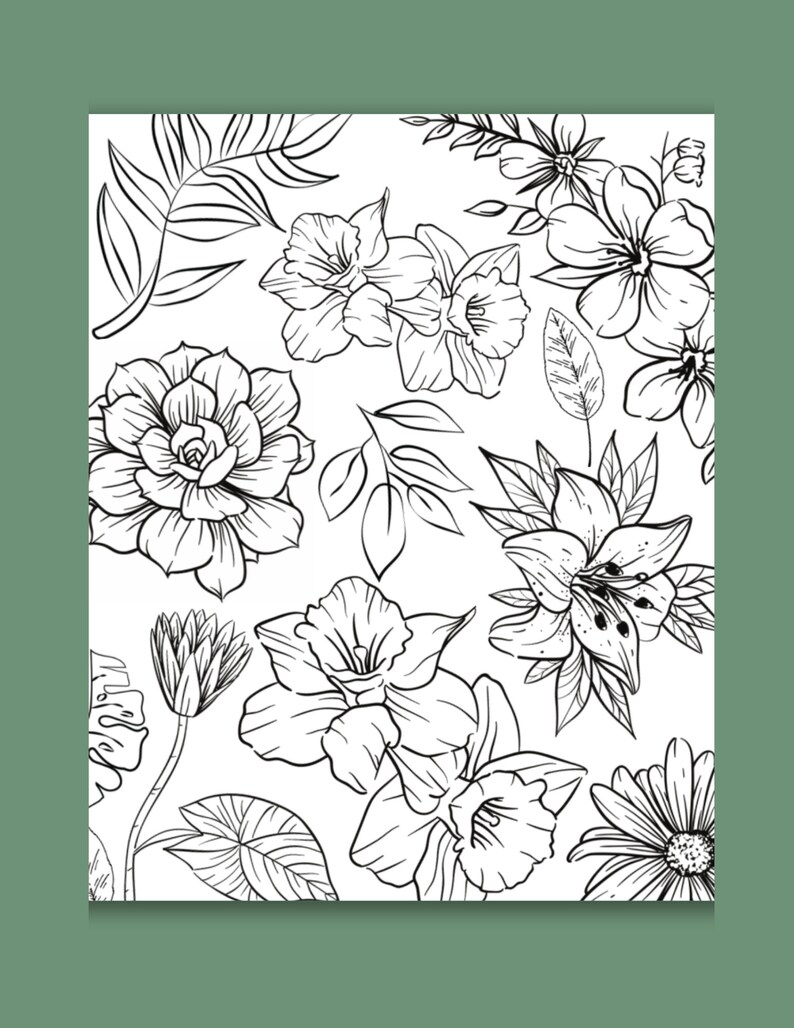 5 Easy Flower Coloring Pages - Etsy