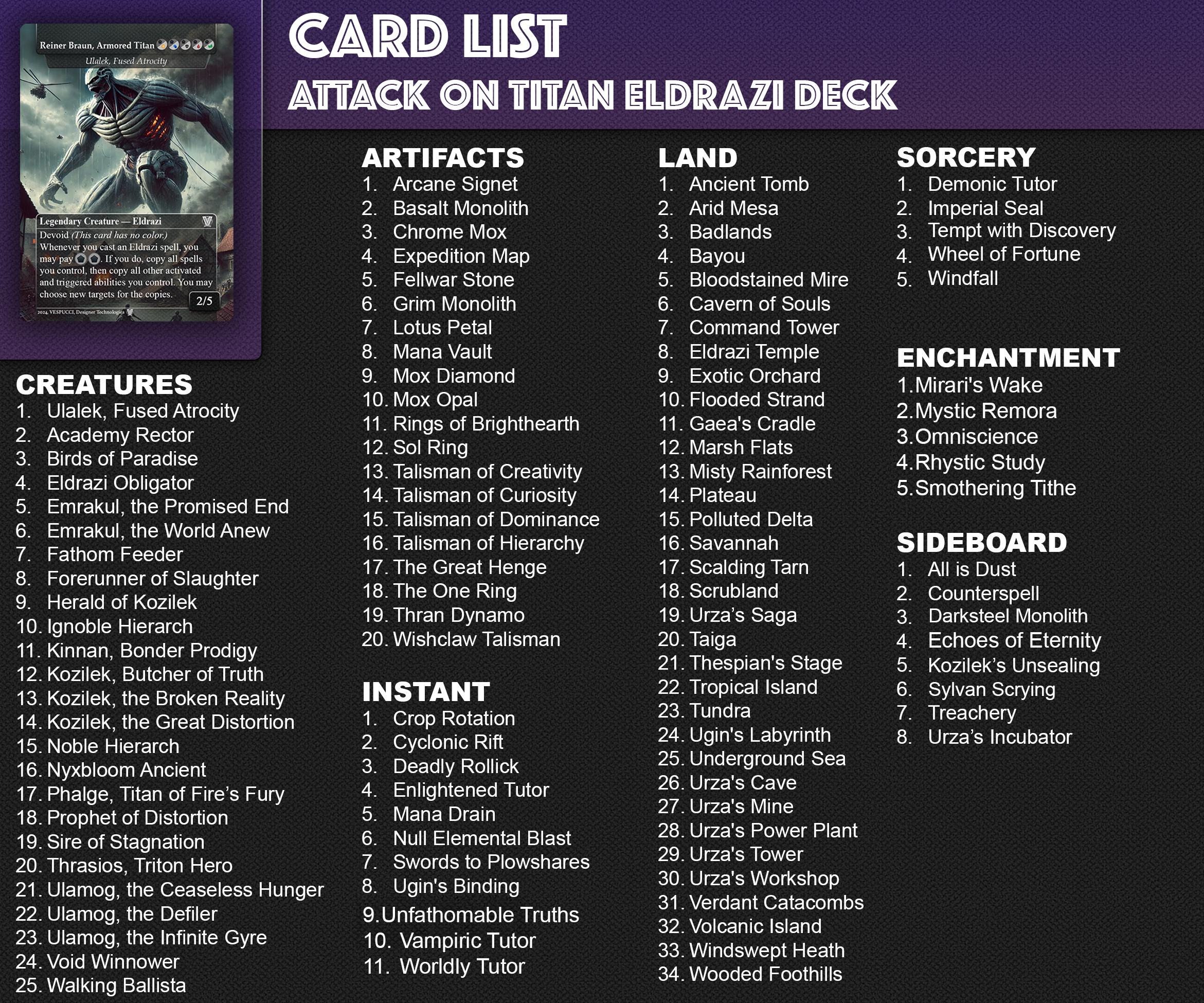 Attack on Titan Themed Eldrazi Deck, Totaling 108 Proxies, Three ...
