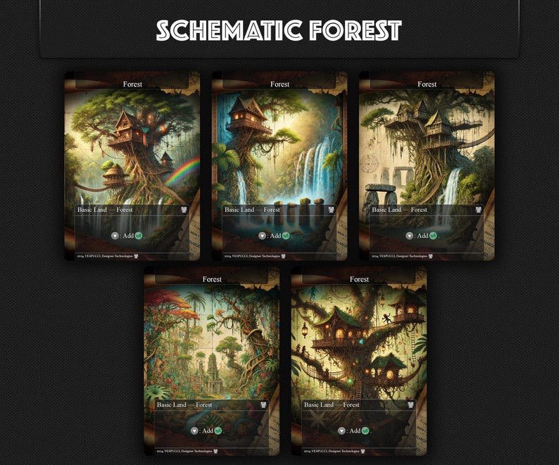 MTG Basic Lands Proxy Set, Schematic Full Art, 5 Color & Colorless - Etsy